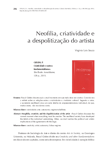 (PDF) Neofilia, criatividade e a despolitização do artista