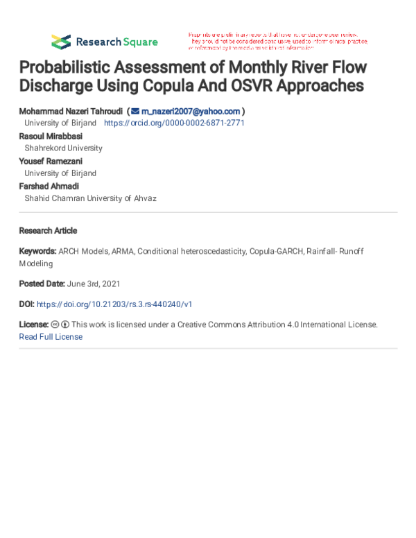 (PDF) Probabilistic Assessment of Monthly River Flow Discharge Using ...