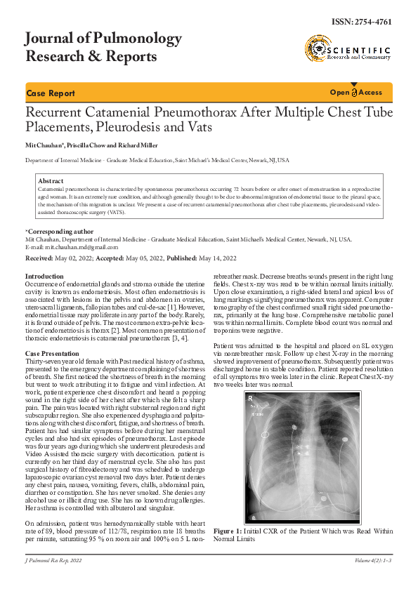 (PDF) Recurrent Catamenial Pneumothorax After Multiple Chest Tube ...