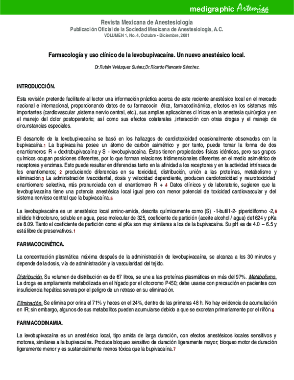 (PDF) Farmacología y uso clínico de la levobupivacaína. Un nuevo ...