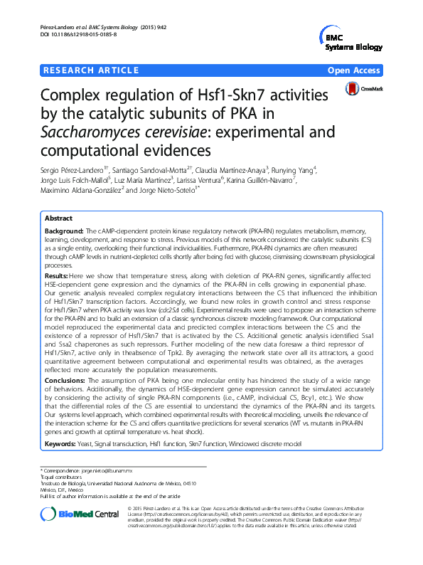 (PDF) Complex regulation of Hsf1-Skn7 activities by the catalytic ...