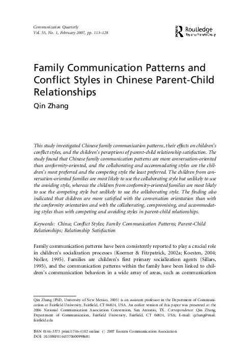 (PDF) Family communication patterns and the conflict styles young ...