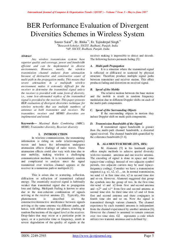 (PDF) BER Performance Evaluation of Divergent Diversities Schemes in ...