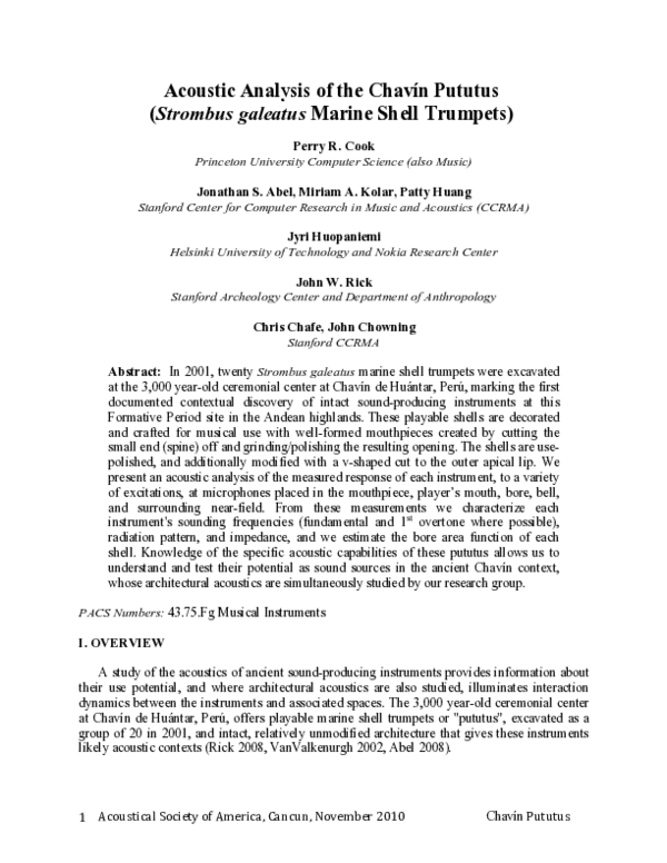 (PDF) Acoustic analysis of the Chavín pututus (Strombus galeatus marine ...