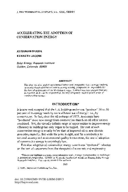 (PDF) Accelerating the Adoption of Conservation Energy