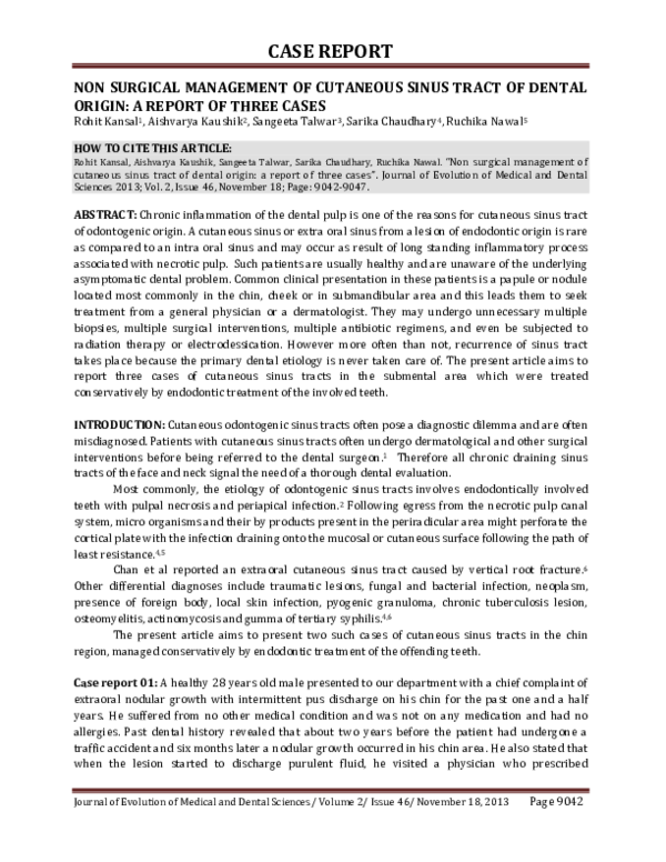 (PDF) Non Surgical Management of Cutaneous Sinus Tract of Dental Origin ...