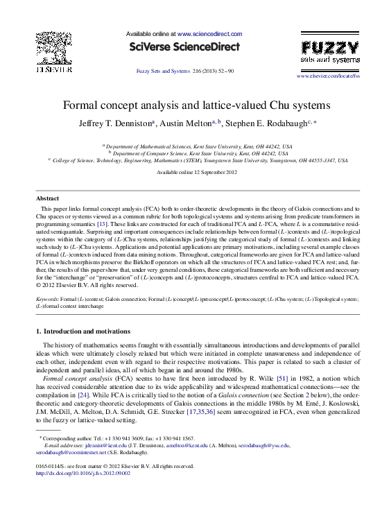 Pdf Formal Concept Analysis And Lattice Valued Chu Systems