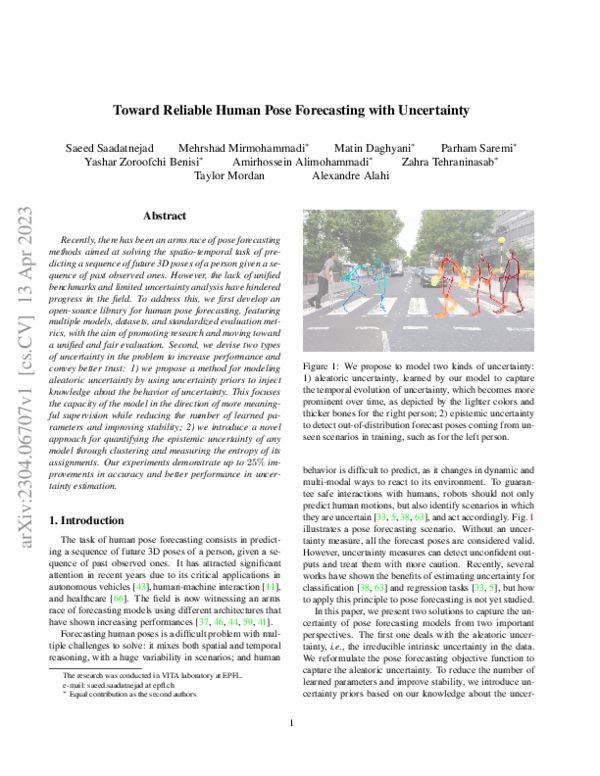 (PDF) Toward Reliable Human Pose Forecasting with Uncertainty