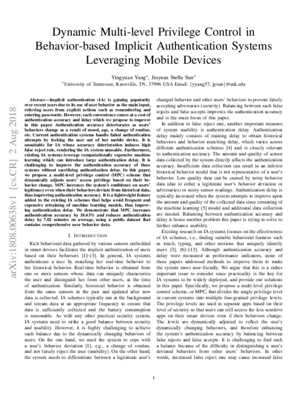 (PDF) Dynamic Multi-level Privilege Control in Behavior-based Implicit Authentication Systems ...