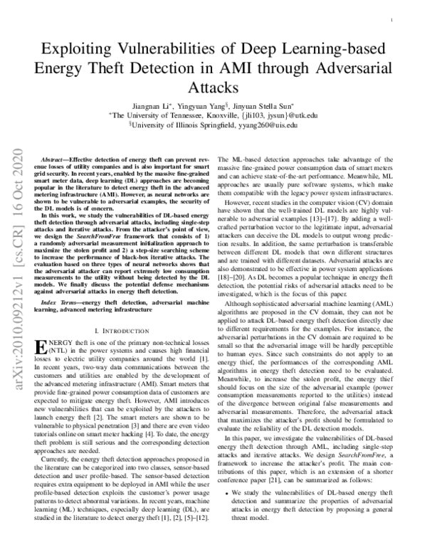 Pdf Exploiting Vulnerabilities Of Deep Learning Based Energy Theft Detection In Ami Through