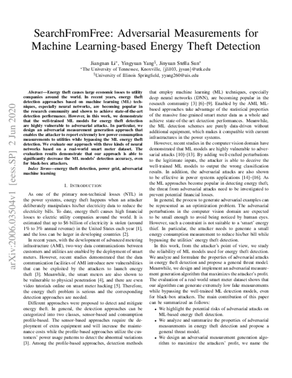 Pdf Searchfromfree Adversarial Measurements For Machine Learning Based Energy Theft Detection