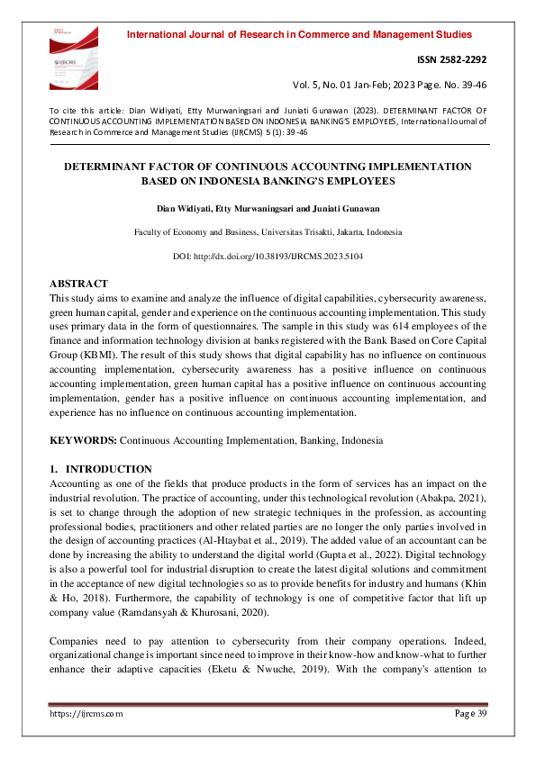 (PDF) Determinant Factor of Continuous Accounting Implementation Based on Indonesia Banking’s ...