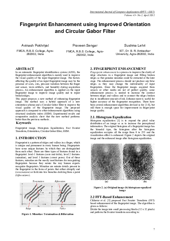 Pdf Fingerprint Enhancement Using Improved Orientation And Circular