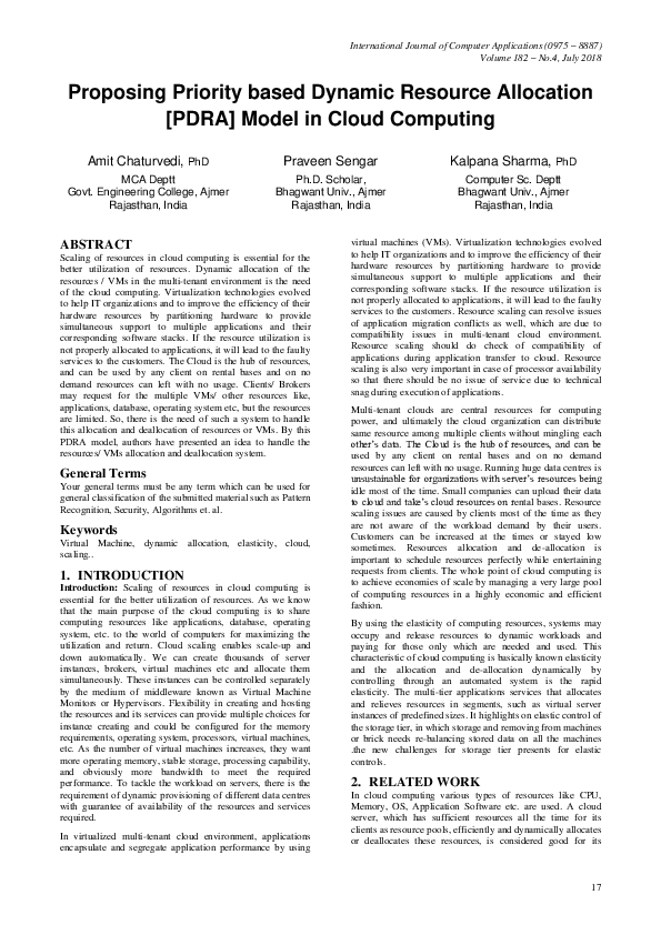 (PDF) Proposing Priority based Dynamic Resource Allocation [PDRA] Model in Cloud Computing