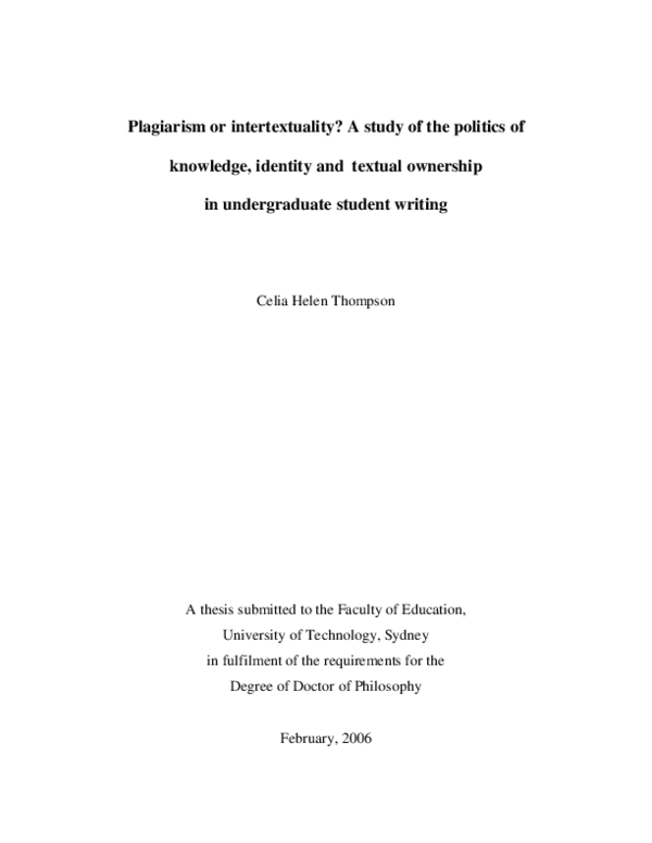 (PDF) Chapter 9: Plagiarism, Intertextuality and the Politics of Knowledge, Identity and Textual ...