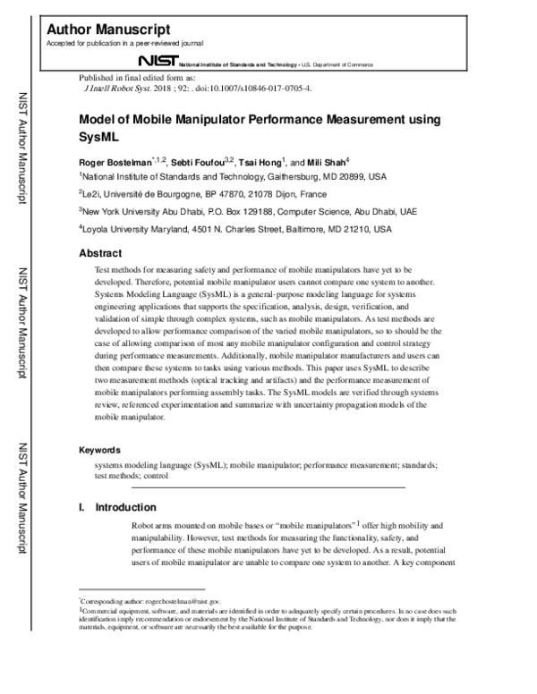 (PDF) Model of Mobile Manipulator Performance Measurement using SysML