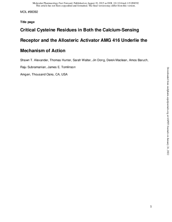 (PDF) Running Title: Mechanism of Action of AMG 416 Corresponding Author