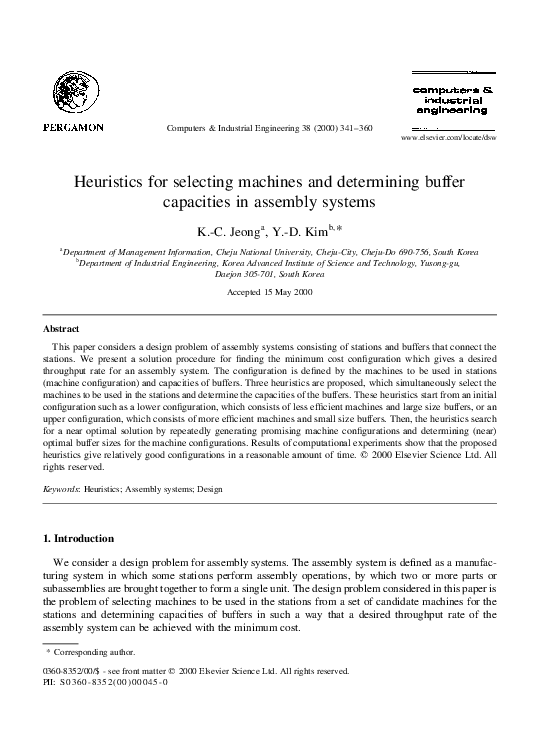 (PDF) Heuristics for selecting machines and determining buffer capacities in assembly systems