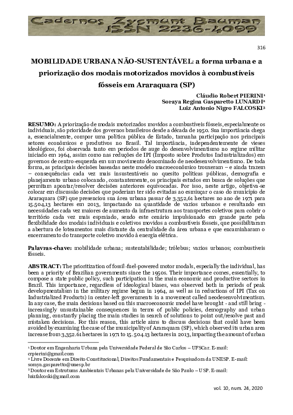(PDF) MOBILIDADE URBANA NÃO-SUSTENTÁVEL: a forma urbana e a priorização ...