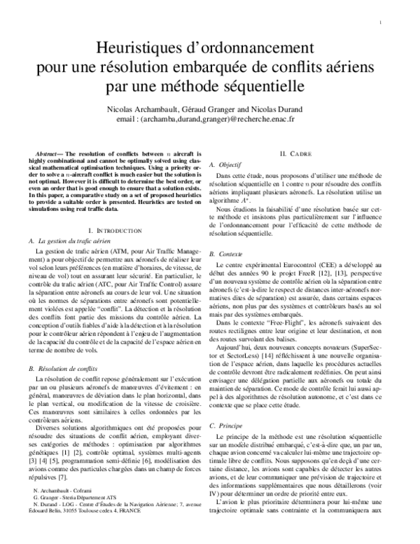 (PDF) Heuristiques d'ordonnancement pour une résolution embarquée de conflits aériens par une ...