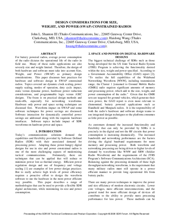 (PDF) Design Considerations for Size , Weight , and Power ( Swap ...