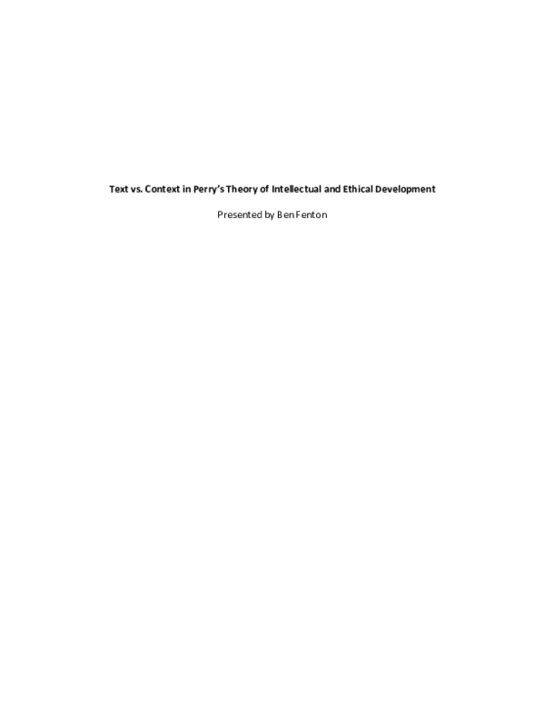 (PDF) Text vs. Context In Perry’s Theory of Intellectual and Ethical Development