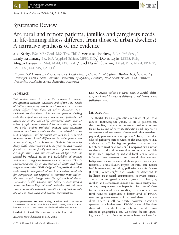(PDF) Are rural and remote patients, families and caregivers needs in ...
