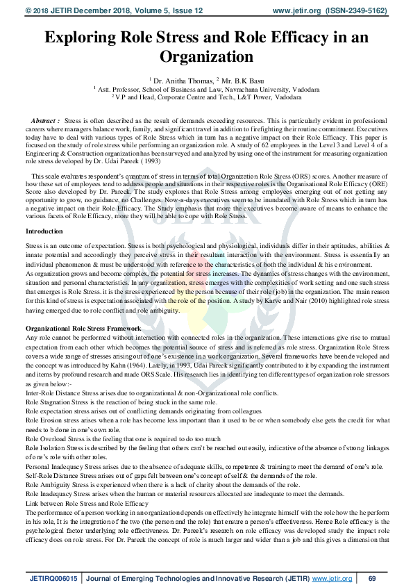 (PDF) Exploring Role Stress and Role Efficacy in an Organization