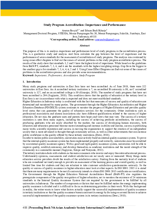 (PDF) Study Program Accreditation: Importance and Performance