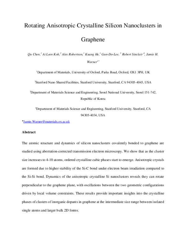 (PDF) Rotating Anisotropic Crystalline Silicon Nanoclusters in Graphene | Gun-do Lee - Academia.edu