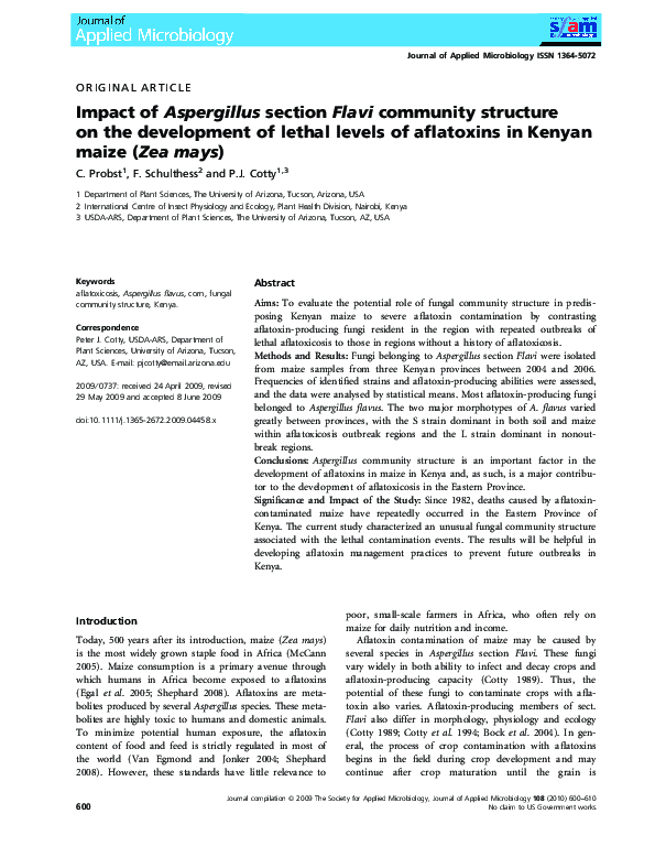 (PDF) Impact ofAspergillussectionFlavicommunity structure on the development of lethal levels of ...