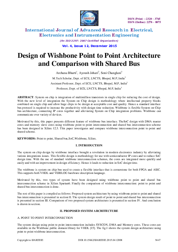 (PDF) Design of Wishbone Point to Point Architecture and Comparison with Shared Bus