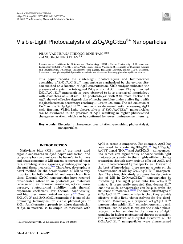 (PDF) Visible-Light Photocatalysts of ZrO2/AgCl:Eu3+ Nanoparticles