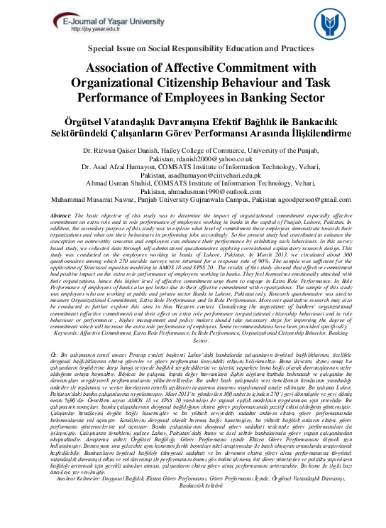 (PDF) Association of Affective Commitment with Organizational Citizenship Behaviour and Task ...