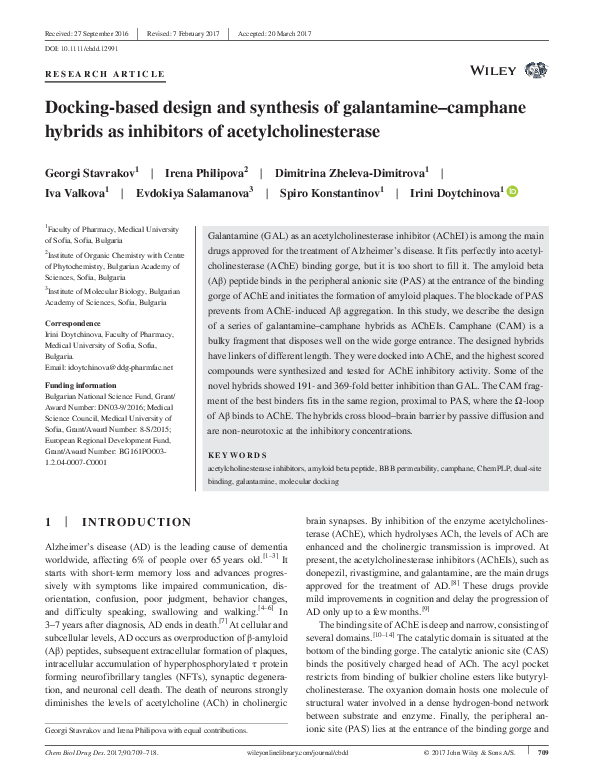 (PDF) Docking-based design and synthesis of galantamine-camphane ...