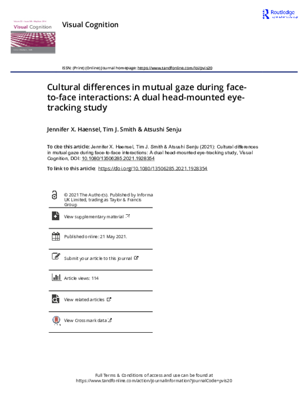 (PDF) Cultural differences in mutual gaze during face-to-face ...