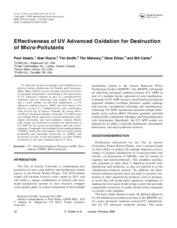 (PDF) Effectiveness of UV Advanced Oxidation for Destruction of Micro ...