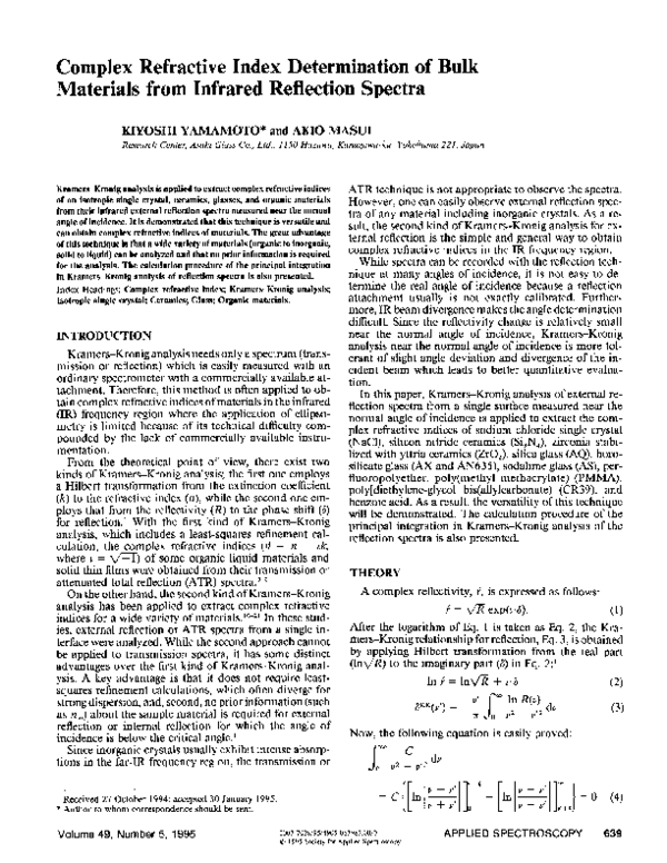 Pdf Complex Refractive Index Determination Of Bulk Materials From Infrared Reflection Spectra