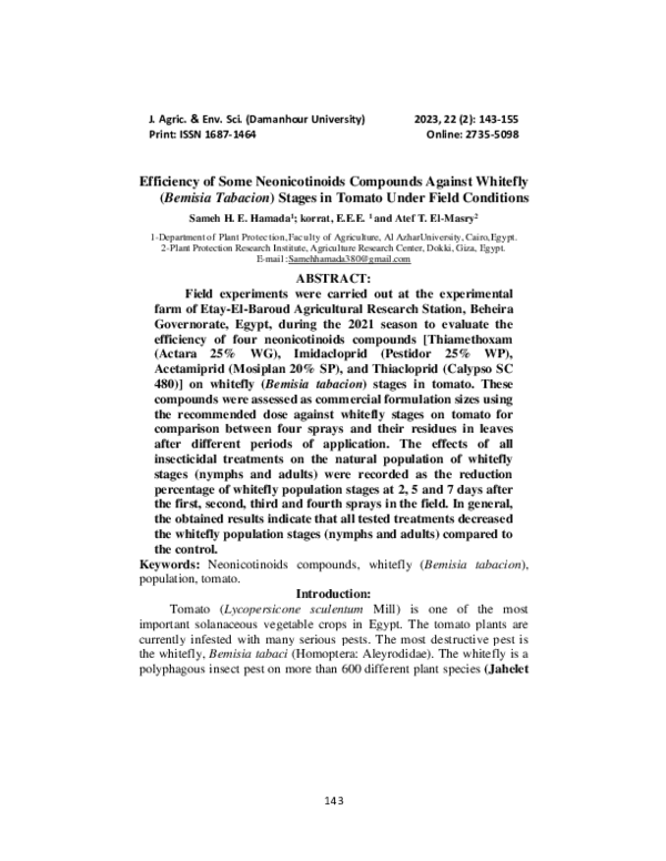 (PDF) Efficiency of Some Neonicotinoids Compounds Against Whitefly ...