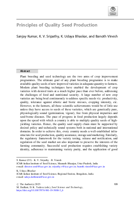 (PDF) Principles of Quality Seed Production