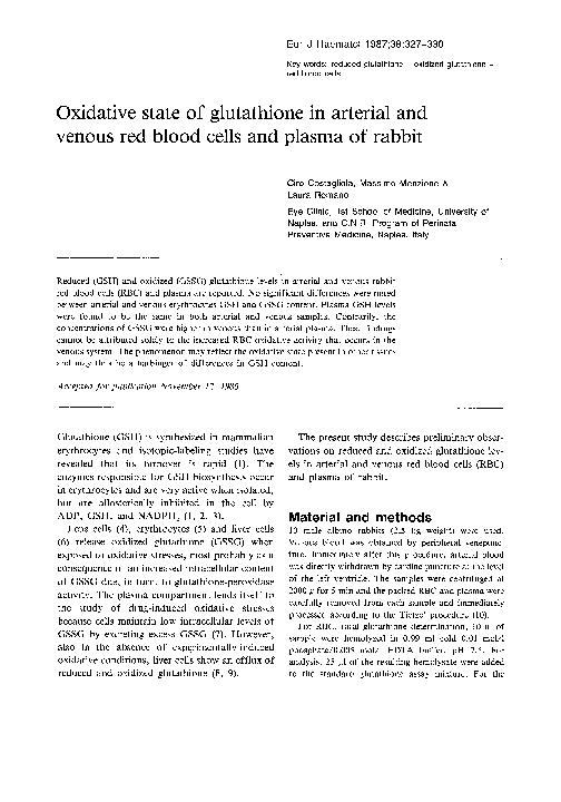 (PDF) Oxidative state of glutathione in arterial and venous red blood ...