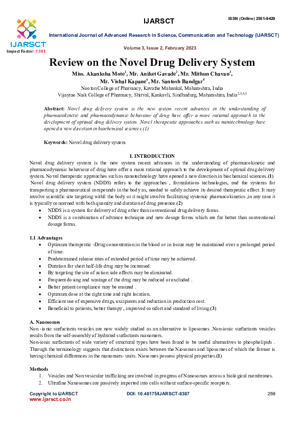 (PDF) Review on the Novel Drug Delivery System