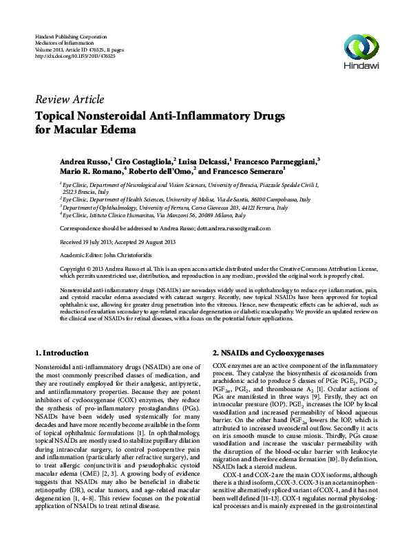 (PDF) Topical Nonsteroidal Anti-Inflammatory Drugs for Macular Edema