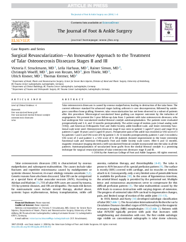 (PDF) Surgical Revascularization—An Innovative Approach to the Treatment of Talar Osteonecrosis ...