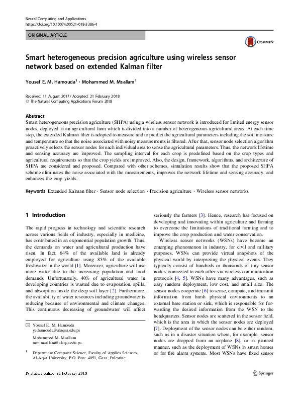 (PDF) Smart heterogeneous precision agriculture using wireless sensor network based on extended ...