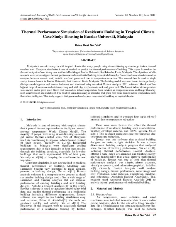 (PDF) Thermal Performance Simulation of Residential Building in ...