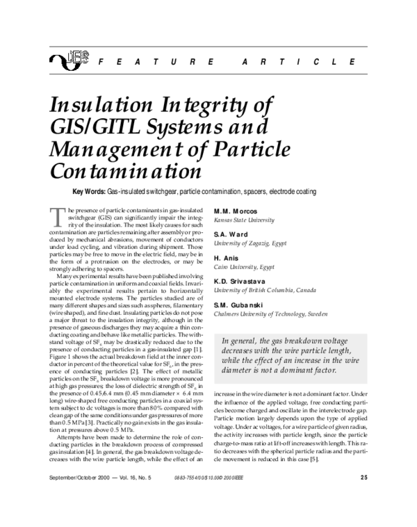 (PDF) Insulation integrity of GIS/GITL systems and management of ...