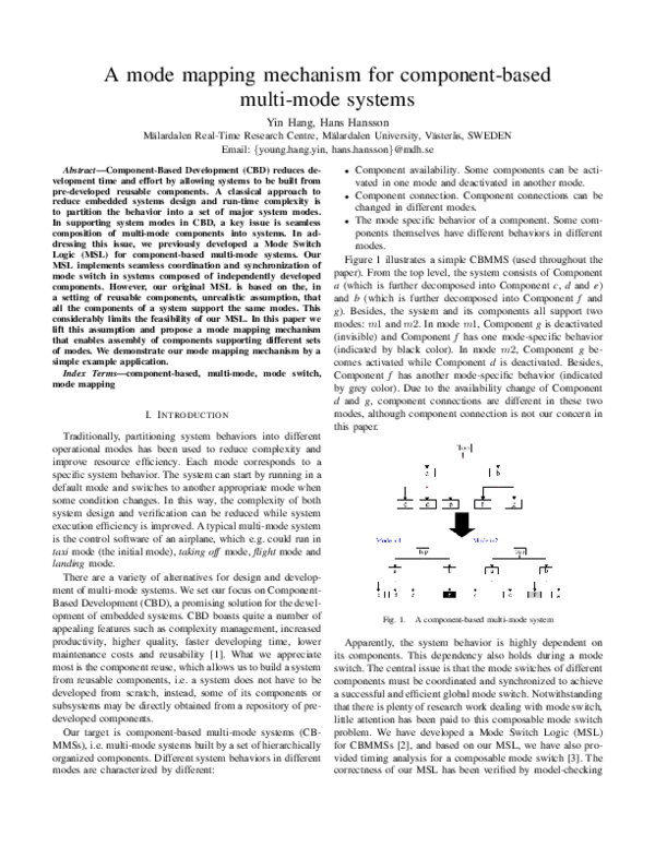 (PDF) A mode mapping mechanism for component-based multi-mode systems