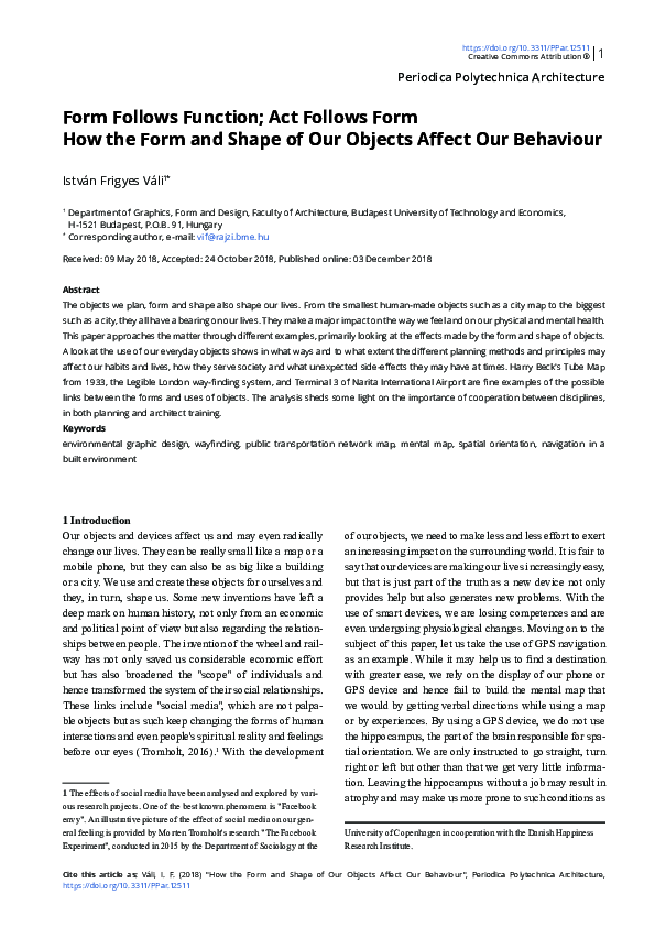 (PDF) Form Follows Function; Act Follows Form How the Form and Shape of ...