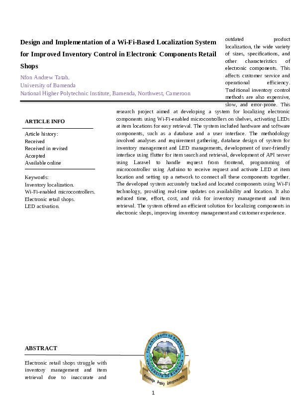 Pdf Design And Implementation Of A Wifi Based Localization System For Improved Inventory